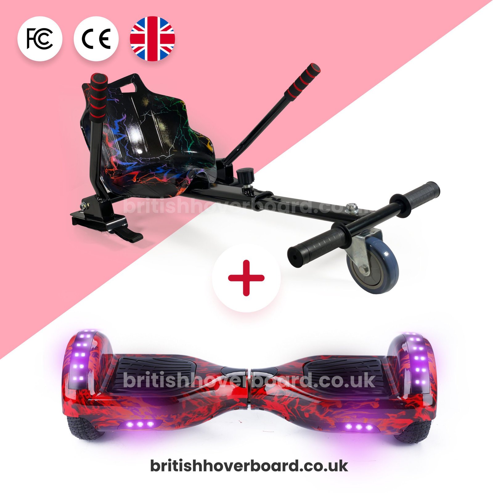 Red Flame 6.5 Bluetooth Hoverboard Black Lighten Hoverkart Bundle