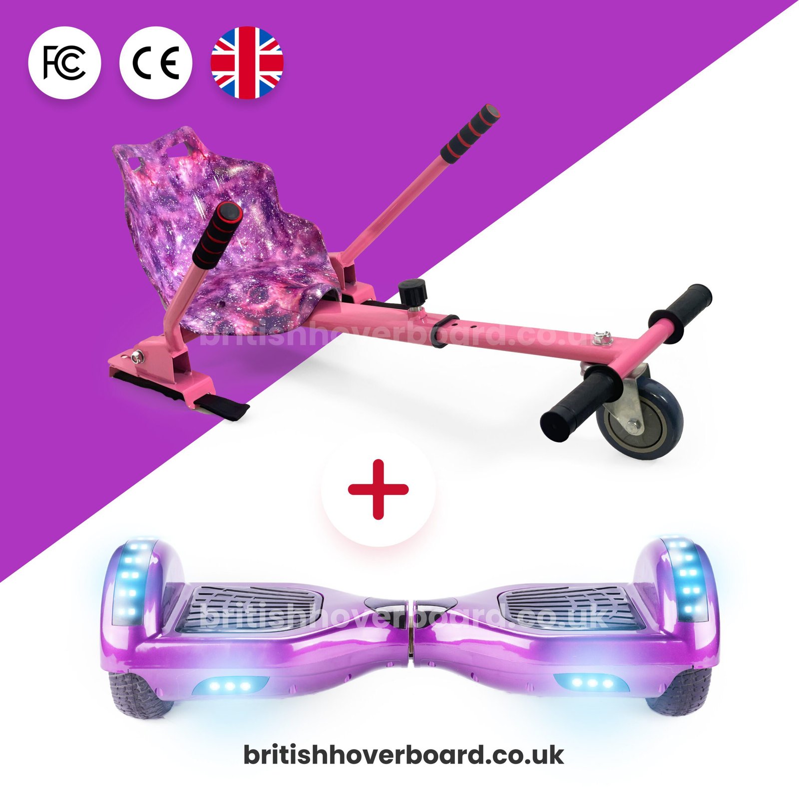 Purple 6.5 Bluetooth Hoverboard Pink Galaxy Hoverkart Bundle
