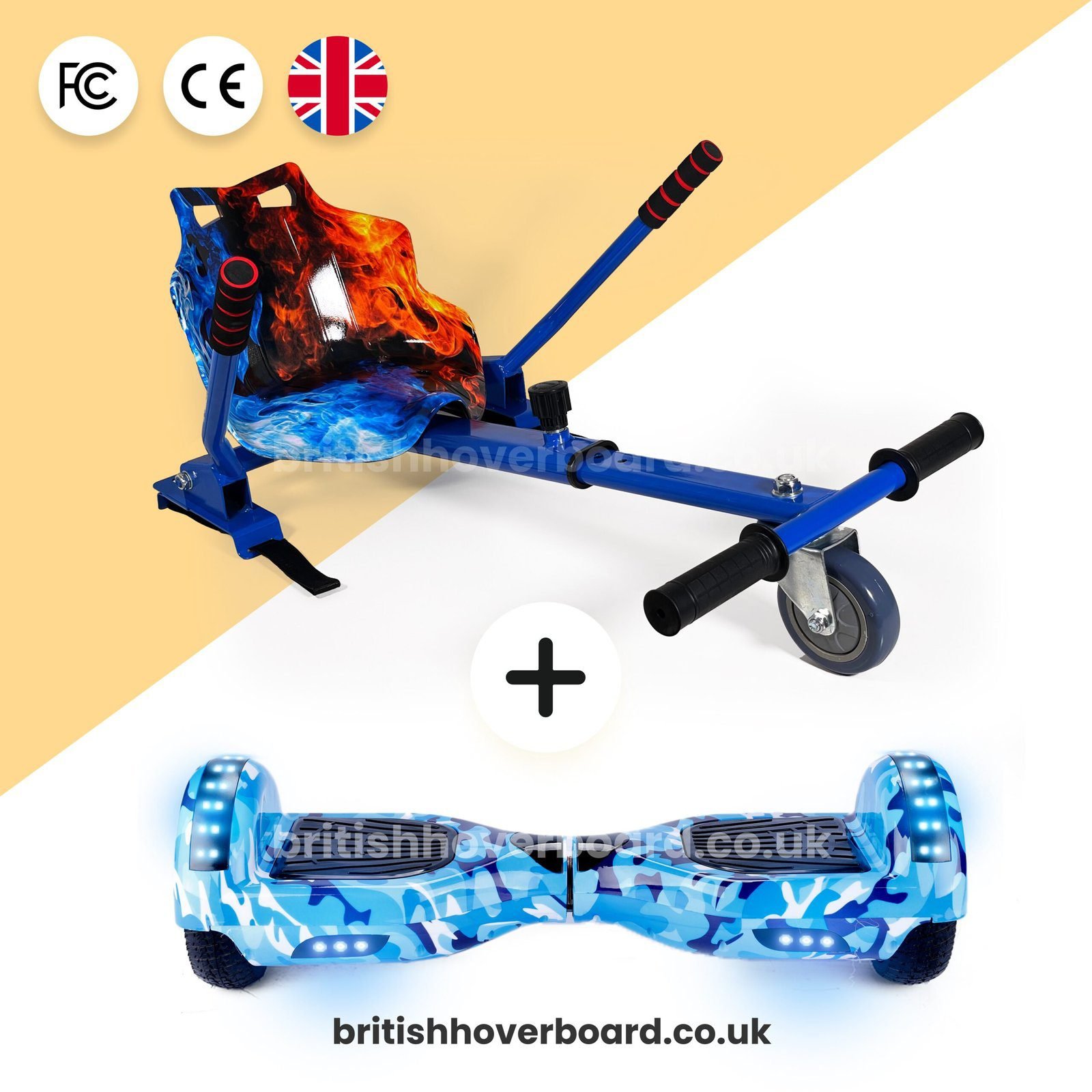 Camo Blue 6.5 Bluetooth Hoverboard Blue Ice Hoverkart Bundle