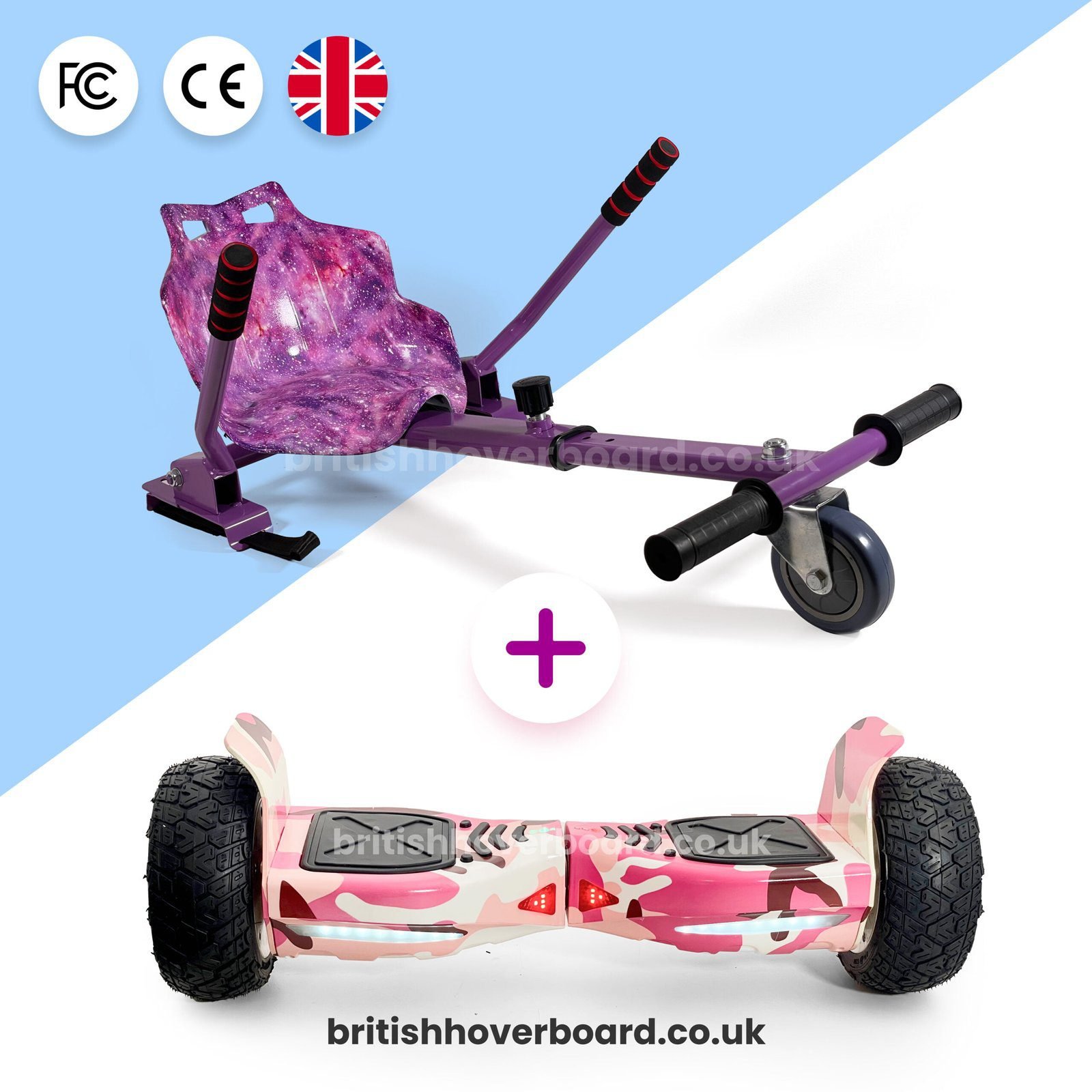 Camo Pink 8.5 Bluetooth Hoverboard Purple Galaxy Hoverkart Bundle